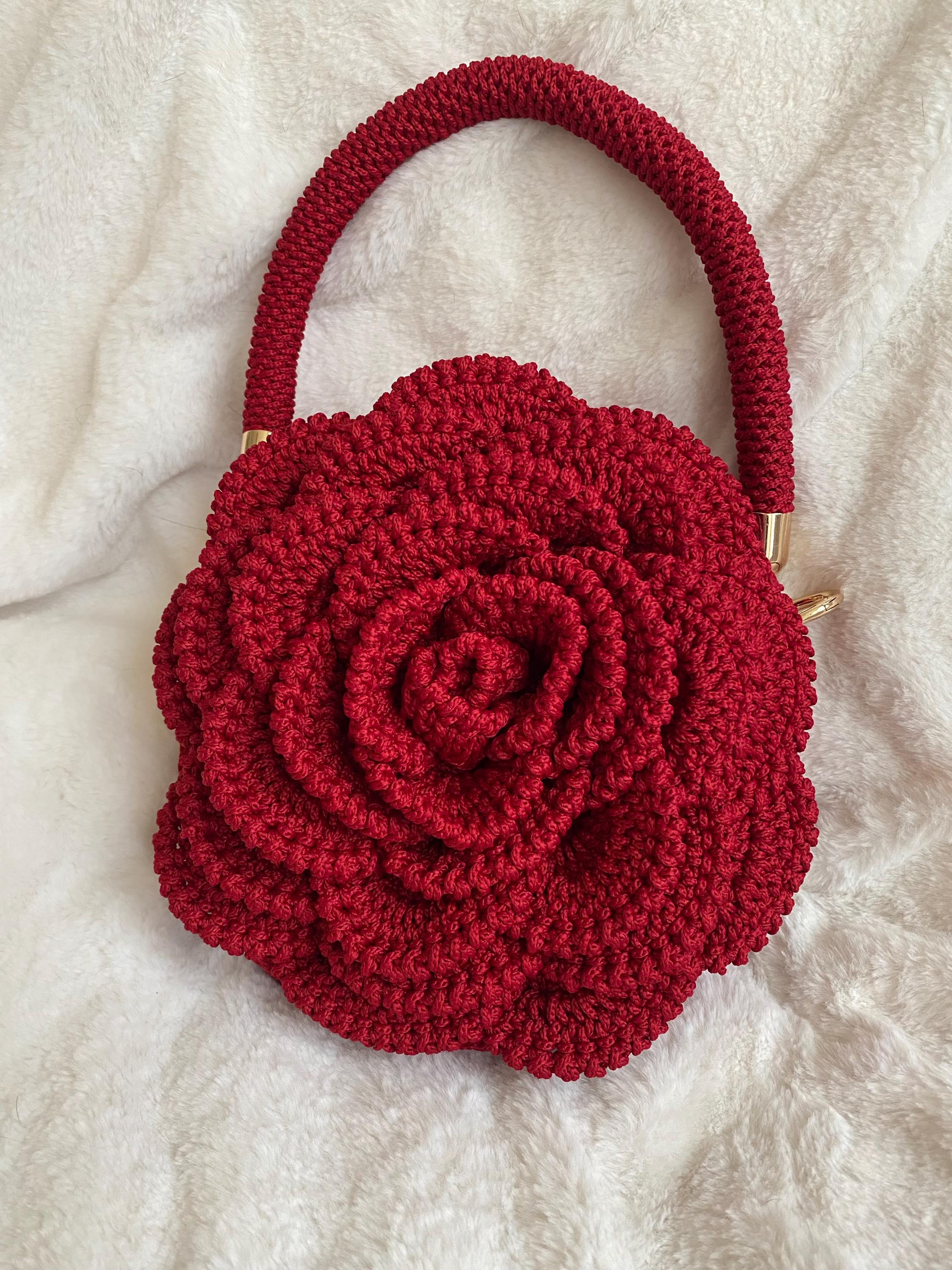 Handmade Red Crochet Rose Bag: Luxury Woven Shoulder Purse, Red Rose - Etsy