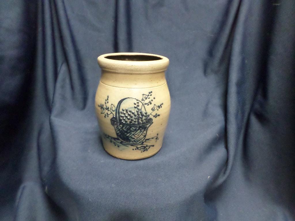 Rowe Pottery Works Stoneware Vase Mini Crock Basket of Berries Design ...