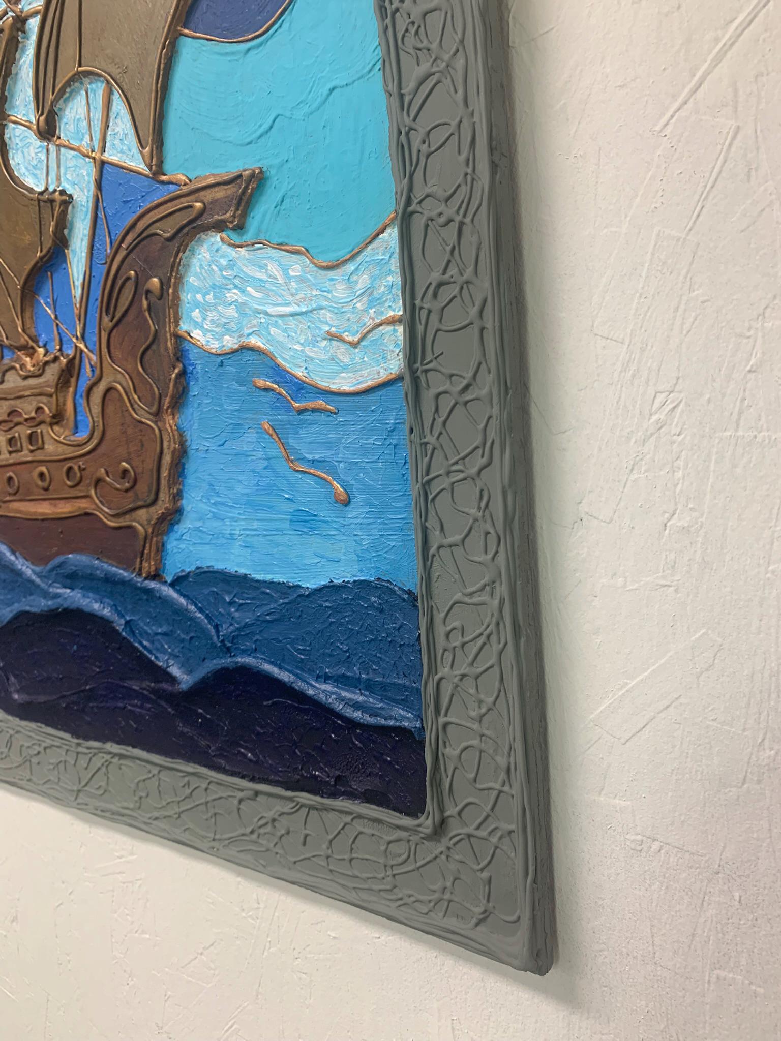Large Vintage Arch Shaped Wooden Picture With Textured Sailing Ship - Etsy