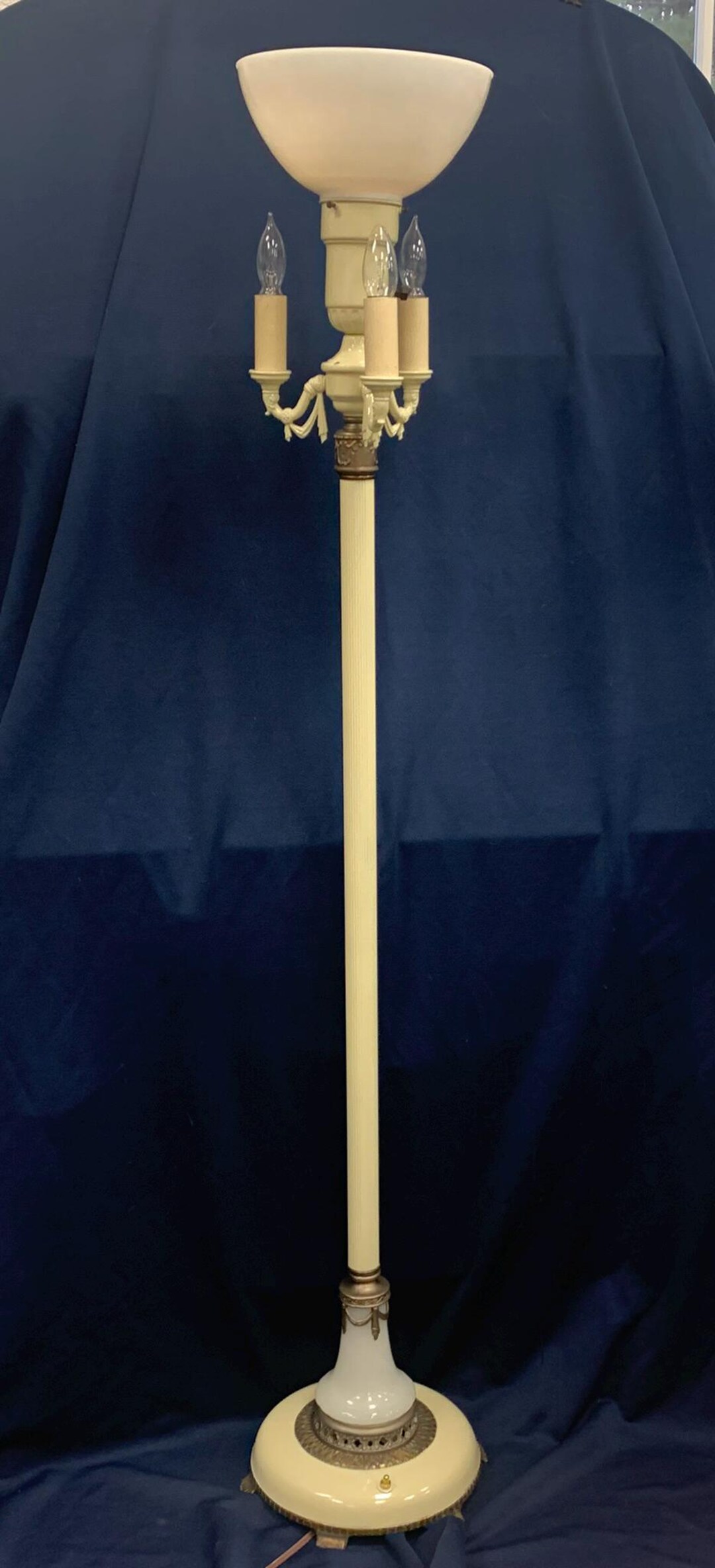 Ornate Brass, Metal and Milk Glass 5-light Mogul Torchiere Candelabra ...