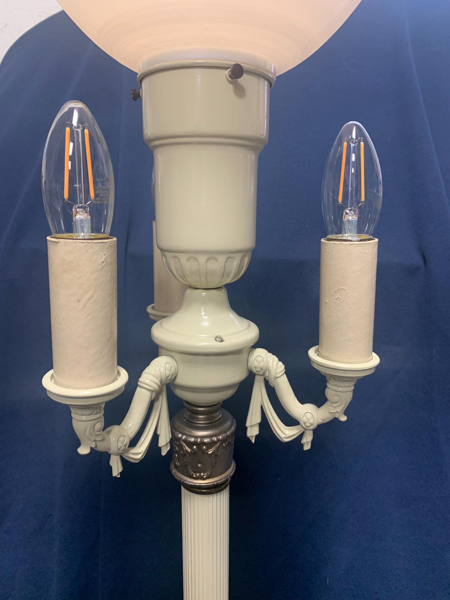 Ornate Brass, Metal and Milk Glass 5-light Mogul Torchiere Candelabra ...