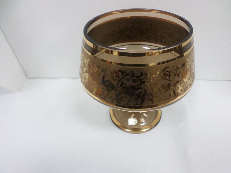 Bohemia Amber Glass Compote With a Gold Peacock Design Made in ...