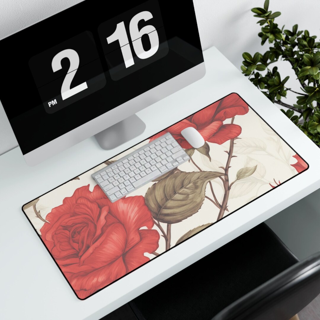 Red Rose Desk Mat Rose Botanical Style Desk Mat Botanical - Etsy