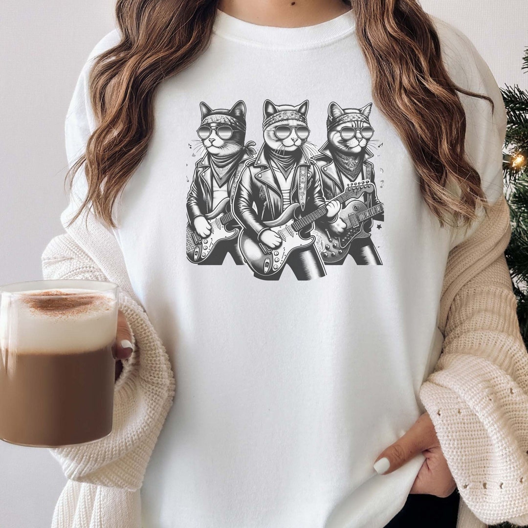 Cute Cat Y2k Three Cats Playing Guitar Comfort Colors Brand Tshirt ...