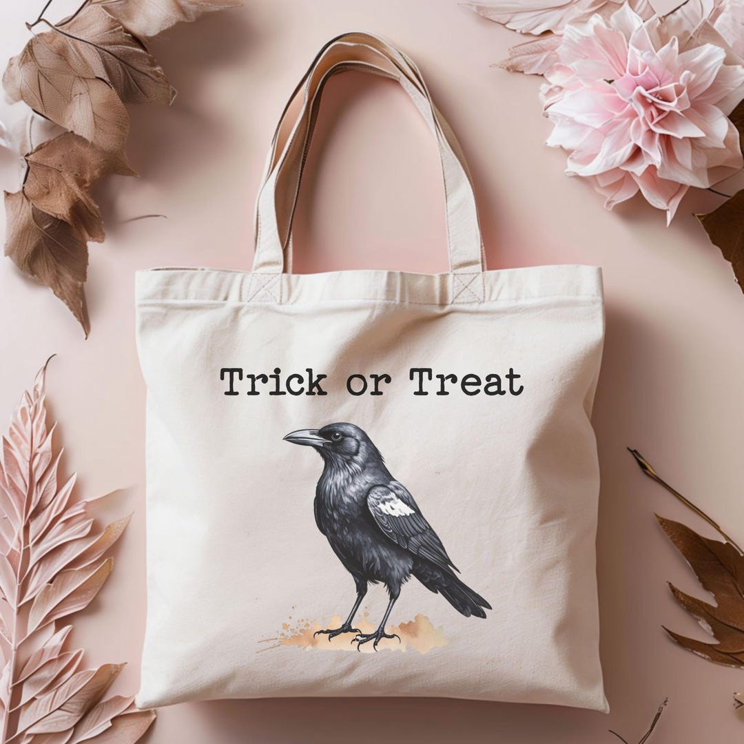 Trick or Treat Candy Bag Fall Crow Painting Halloween Decoration Fall ...