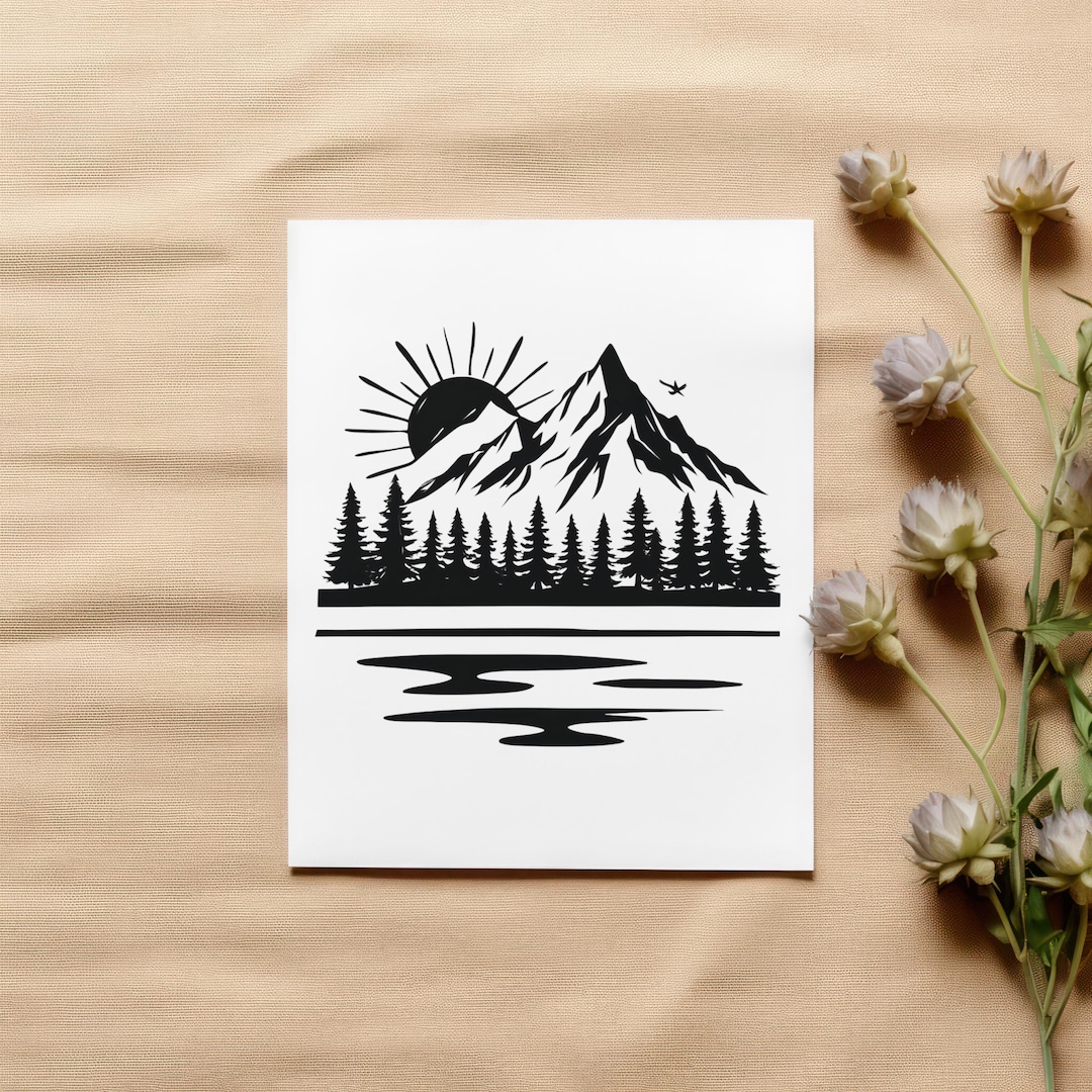 Mountain SVG, Sun Clipart, Lake and Forest SVG, Forest Frame SVG ...