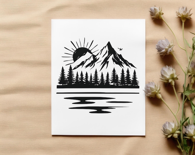 Mountain SVG, Sun Clipart, Lake and Forest SVG, Forest Frame SVG ...