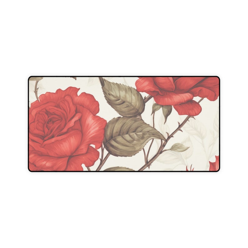 Red Rose Desk Mat Rose Botanical Style Desk Mat Botanical - Etsy