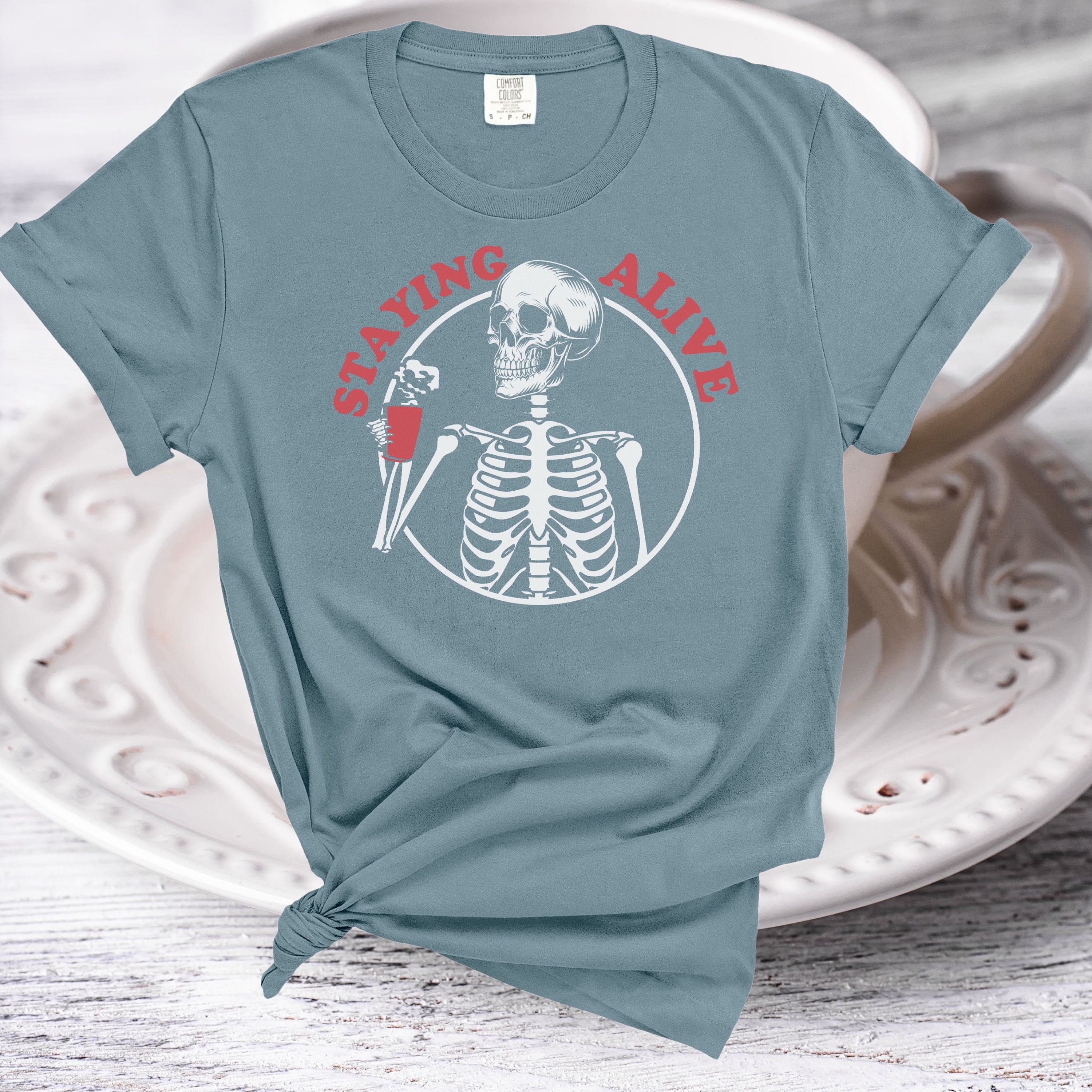 Best Coffee Staying Alive Shirt Funny Skull Funny Coffee - Etsy