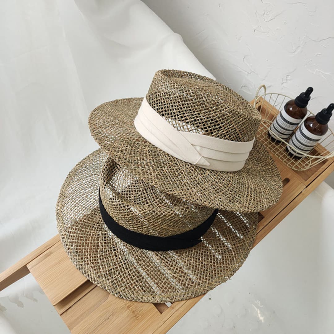 100% Handwoven Natural Seagrass Straw Hat, Elegant Women, Panama Straw ...