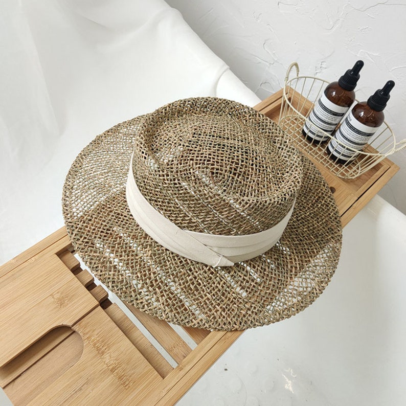 100% Handwoven Natural Seagrass Straw Hat, Elegant Women, Panama Straw ...