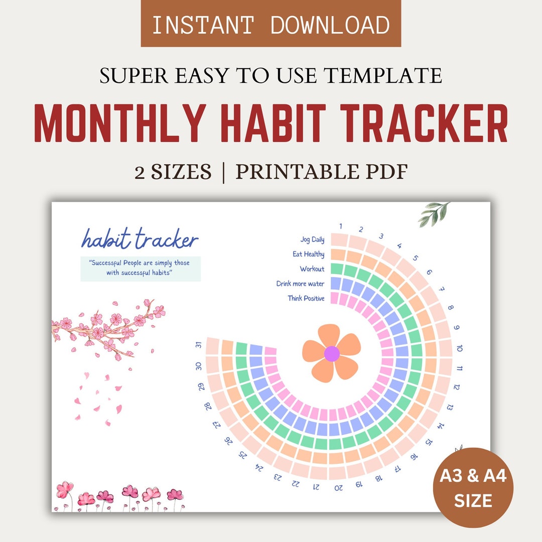 Monthly Cute Habit Tracker Pdf Printable Planner A3 A4 Goal Tracker ...