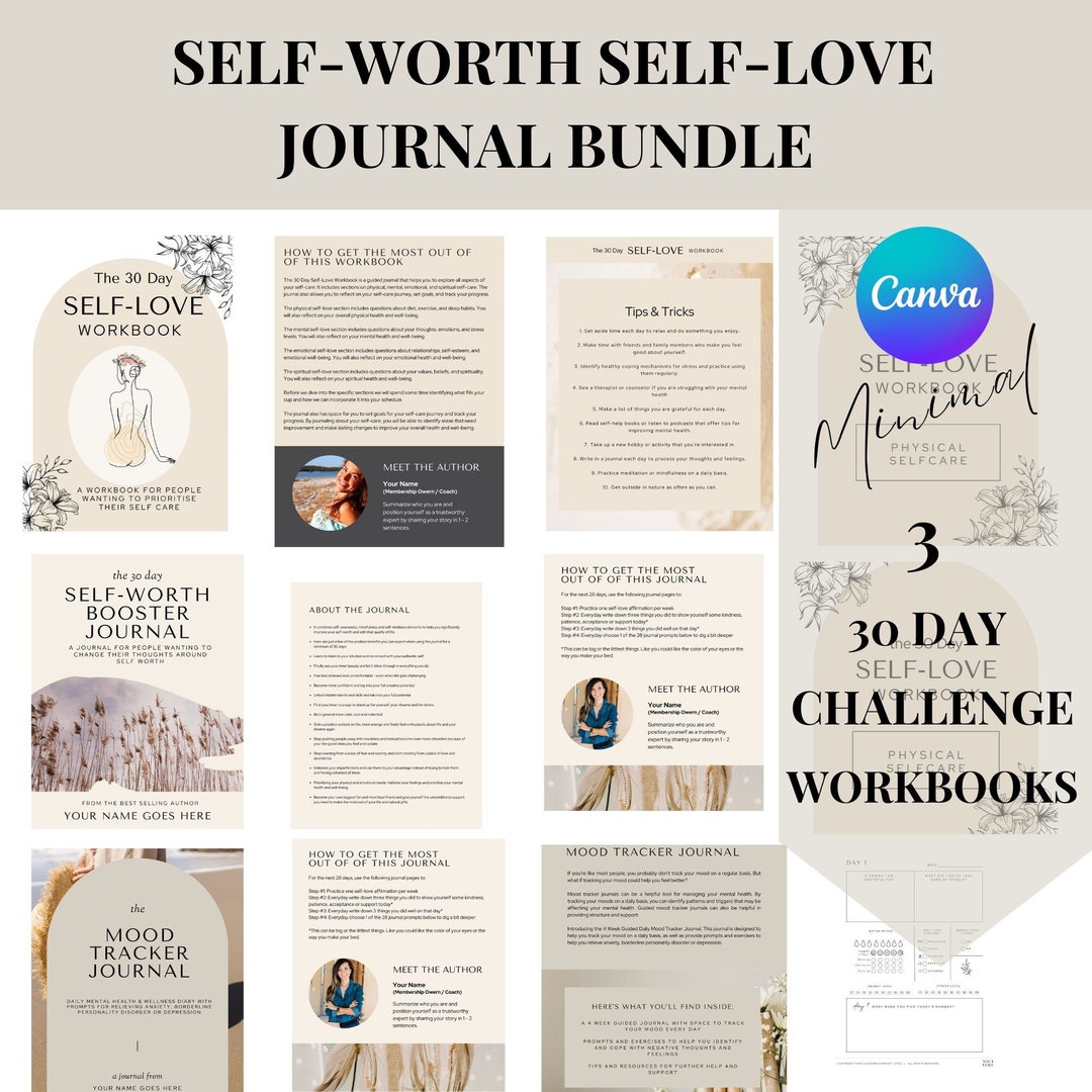 Self Worth Journal Bundle Therapy Tools Self-care Planner Printable ...