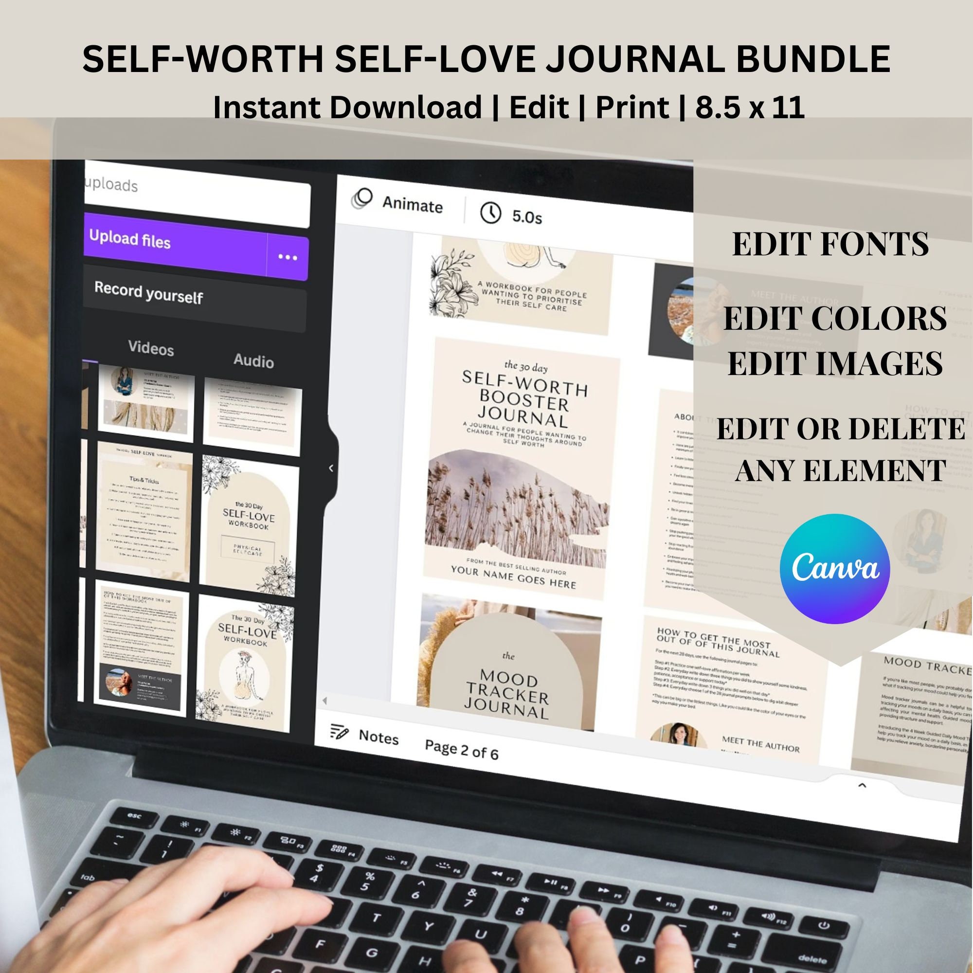 Self Worth Journal Bundle Therapy Tools Self-care Planner Printable ...