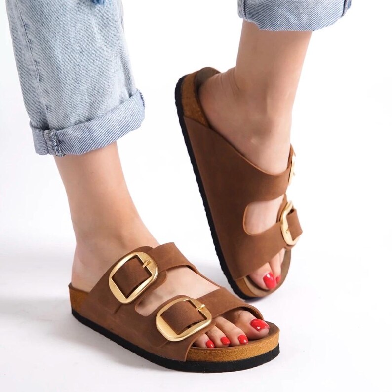 Handmade Big Buckle Slippers, Double Buckle Women's Slippers, Big ...