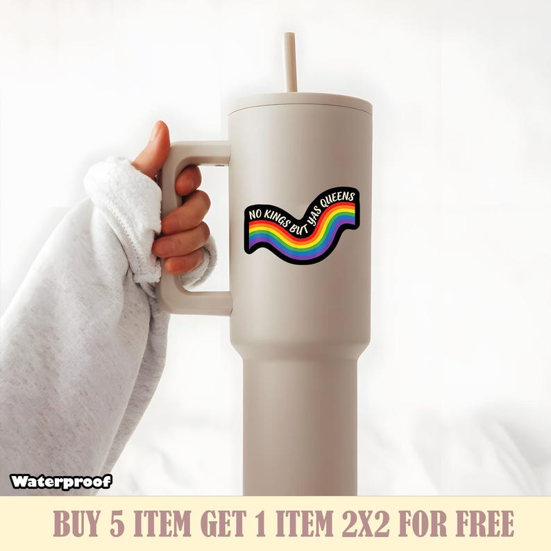 No Kings but YAS QUEENS Sticker, Groovy Rainbow LGBTQ Pride Ally Anti ...