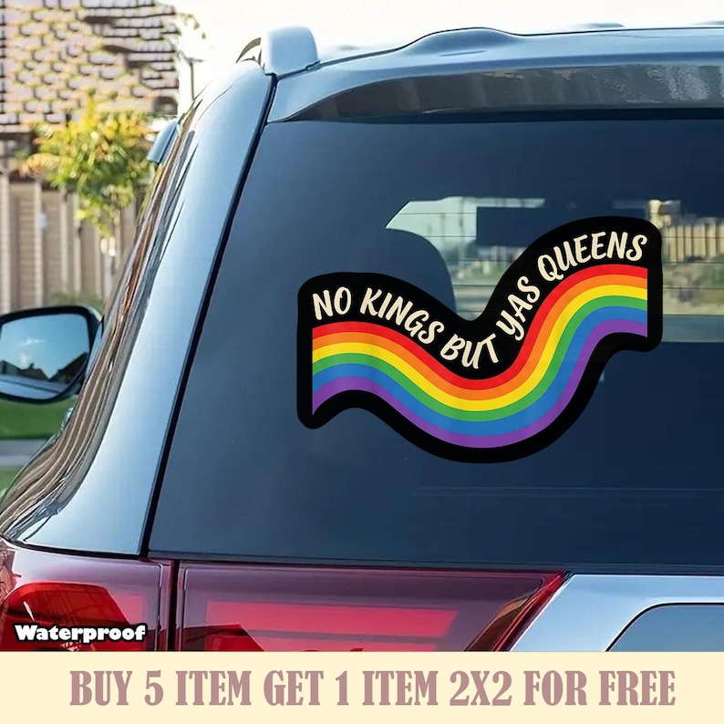 No Kings but YAS QUEENS Sticker, Groovy Rainbow LGBTQ Pride Ally Anti ...