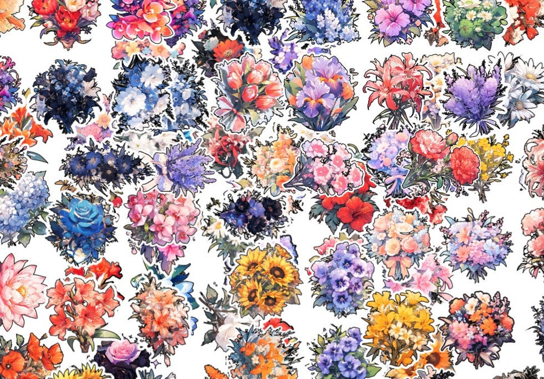 Aesthetic Flower Sticker Vinyl, Waterproof, High Quality MIXED| Glossy ...