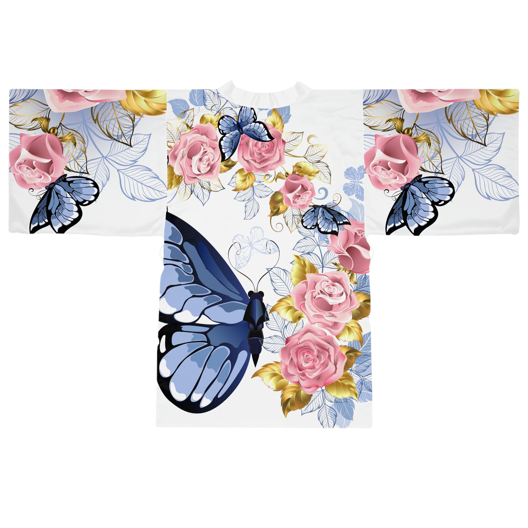 Gamma Phi Delta, Pink Rose and Butterfly Long Sleeve Kimono Robe (AOP ...