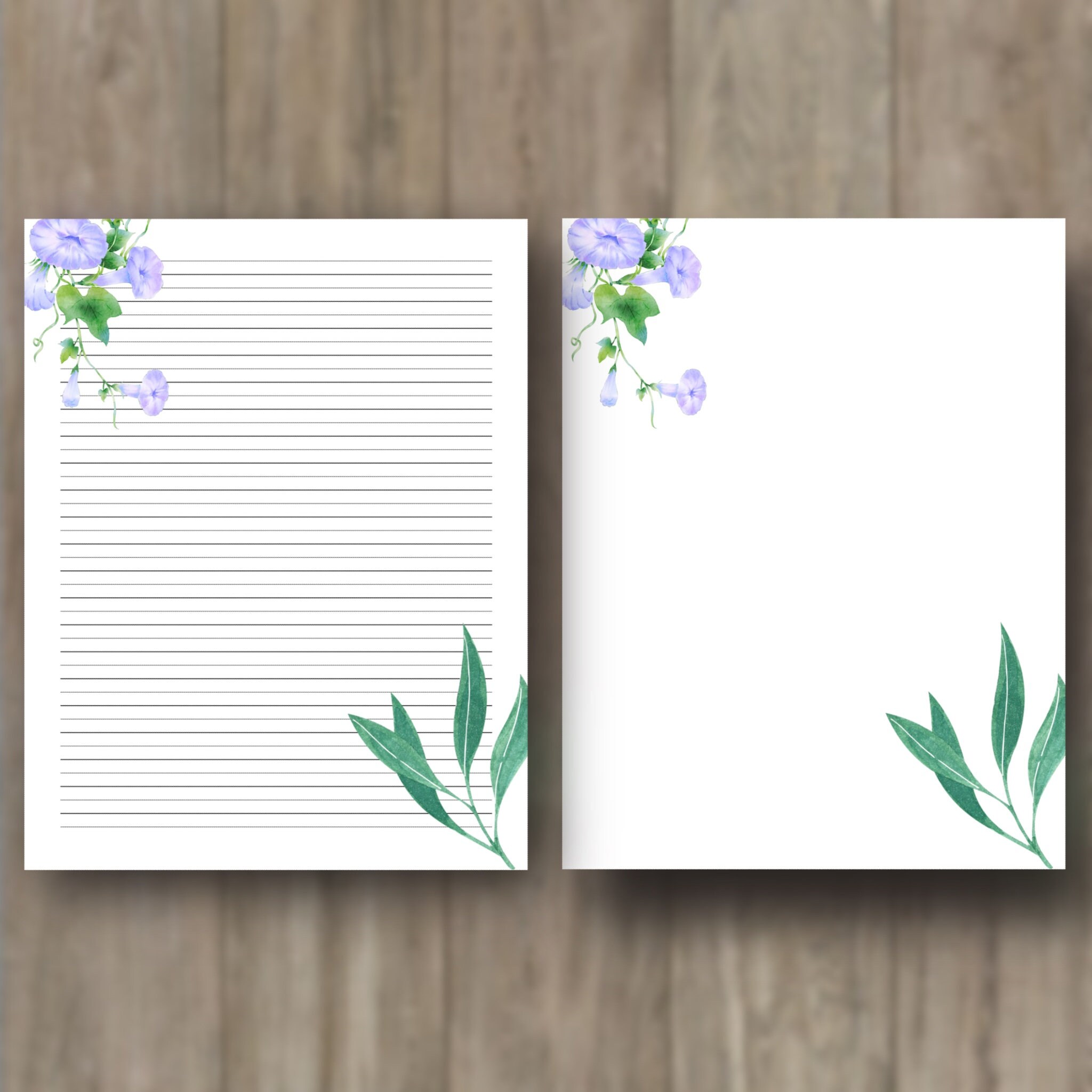 Violets With Green Leaves Printable Stationary, Writing Paper, Letter ...