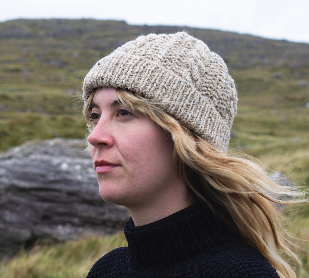 Handknitted 100% Merino Wool Adult Aran Beanie Hat From Ireland. for ...