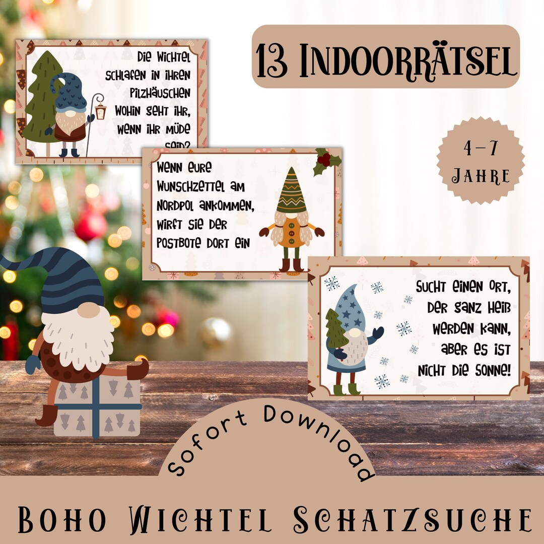 Printable Gnome Treasure Hunt / Boho Gnome Scavenger Hunt / Christmas ...