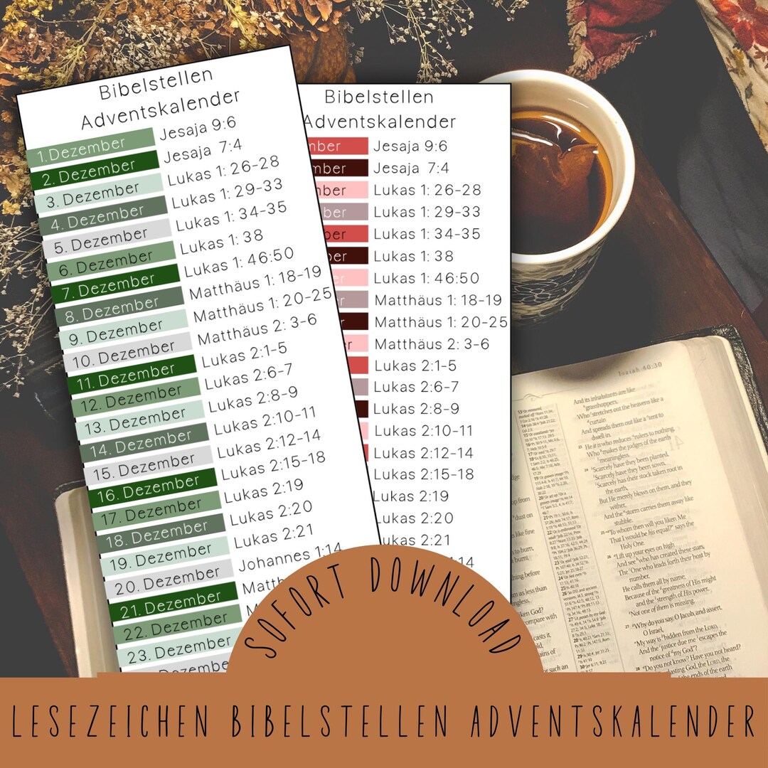Bookmark Advent Calendar With Bible Passages / Biblical Christmas Story ...