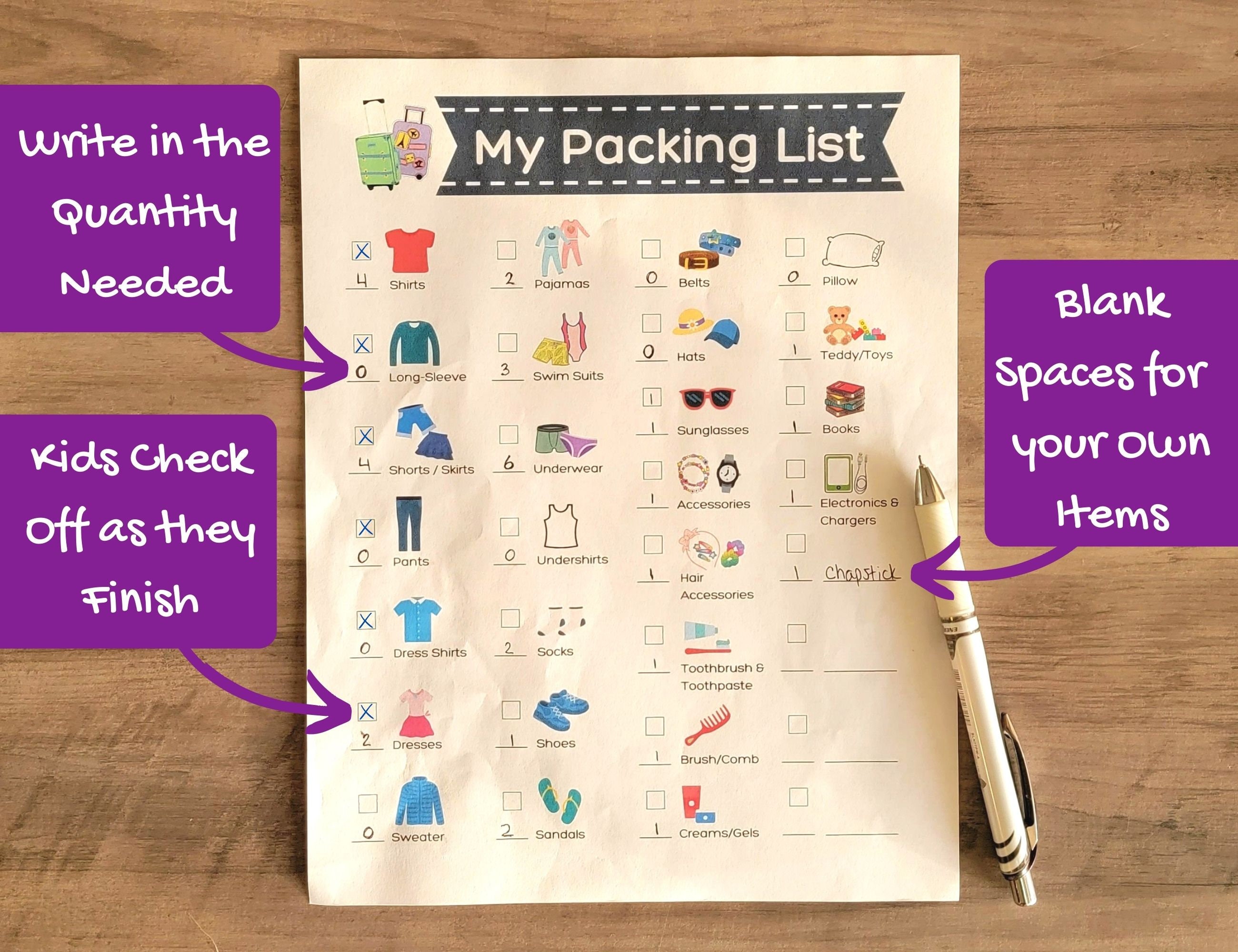 Kids Packing List | Digital Printable Vacation Packing List for Boys ...