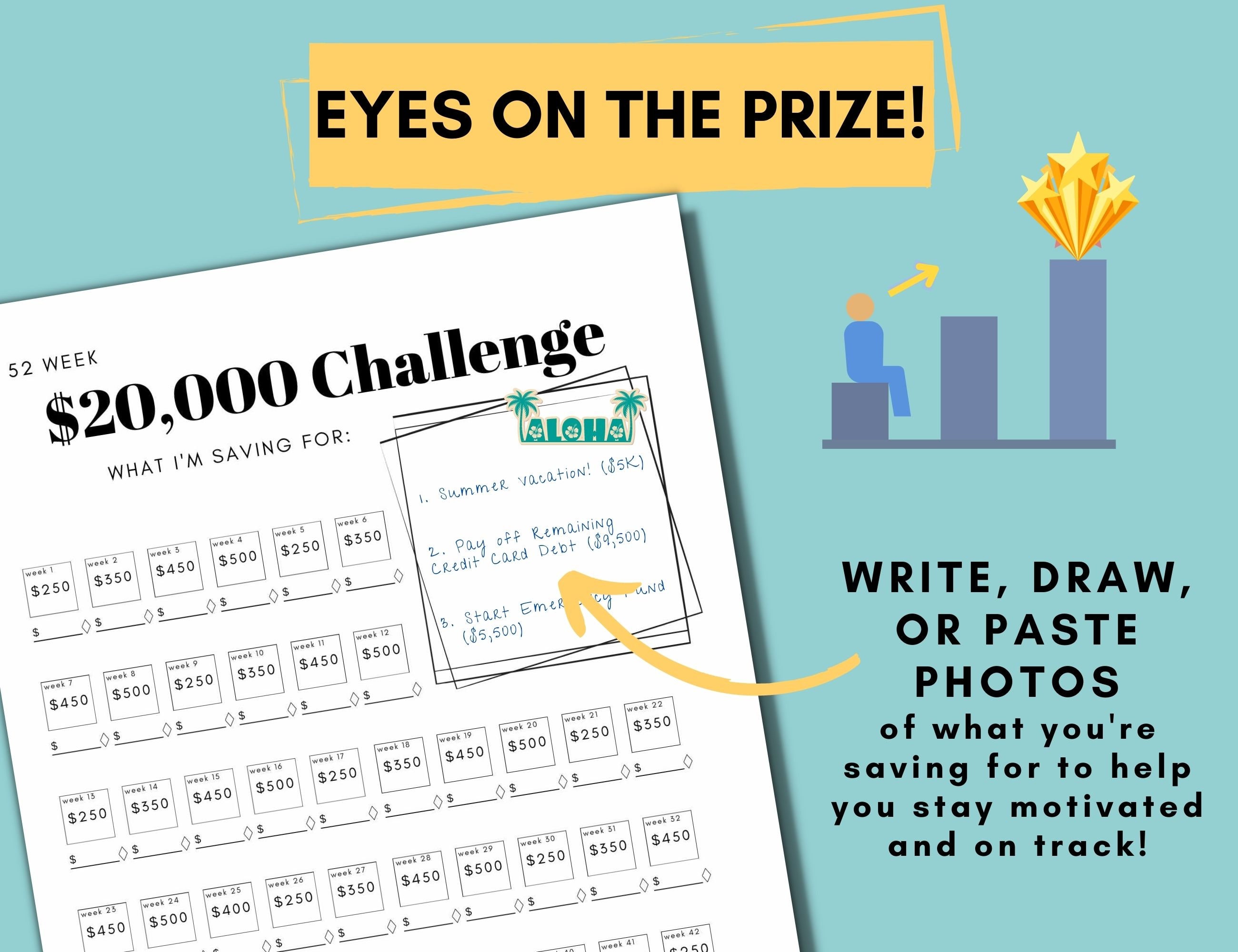 20K Savings Challenge Printable - 52 Week Savings Tracker Including Pre ...