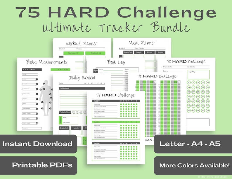 75 Hard Challenge Tracker Bundle 75 Hard Printable 75 Day Challenge ...