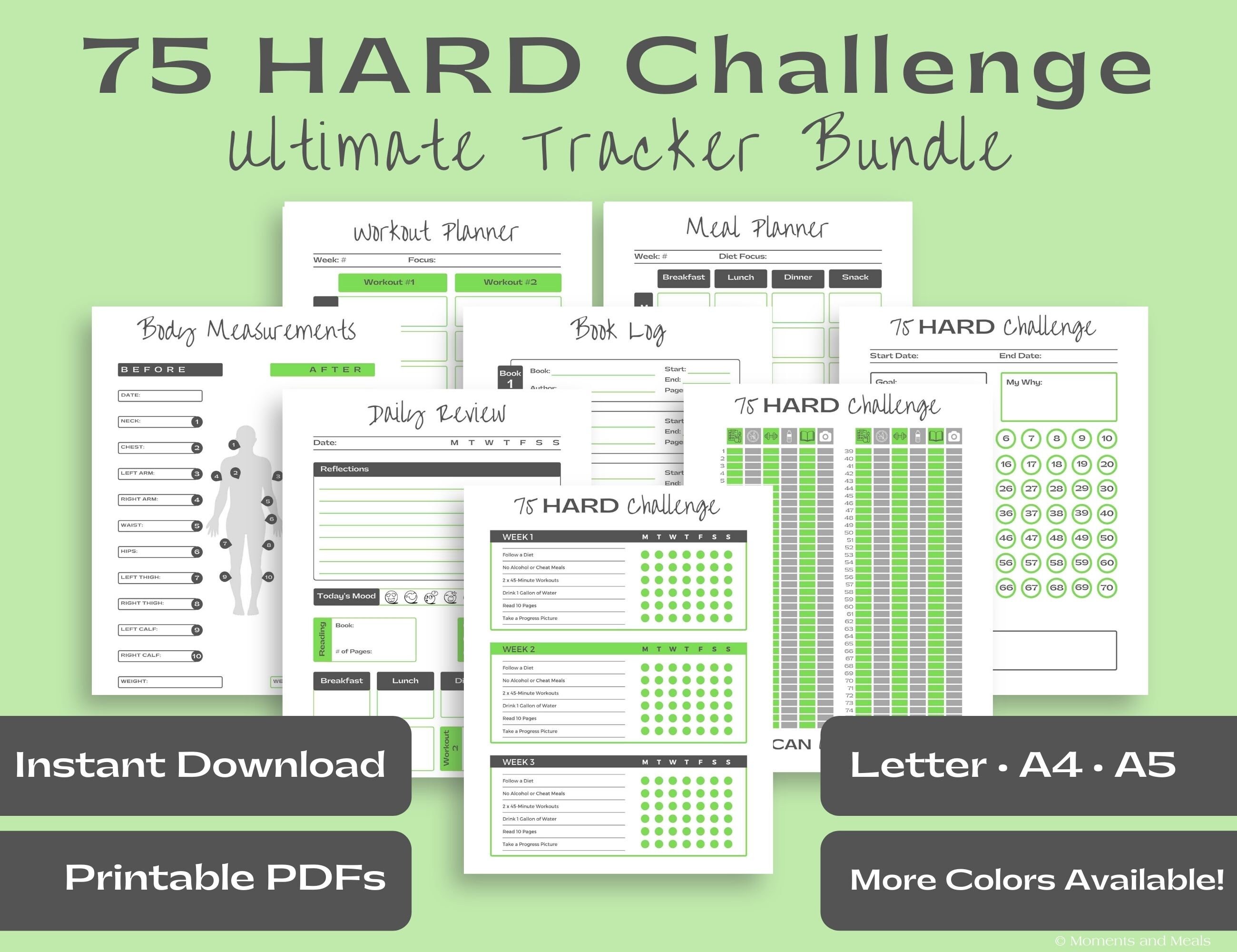 75 Hard Challenge Tracker Bundle 75 Hard Printable 75 Day Challenge ...