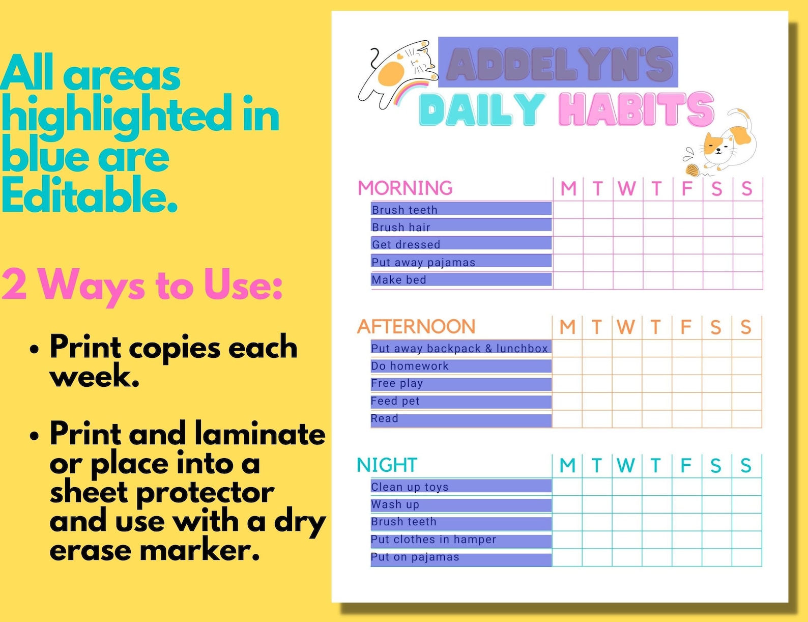 Kids Routine Chart, Editable Chore Chart for Kids, Instant Download ...