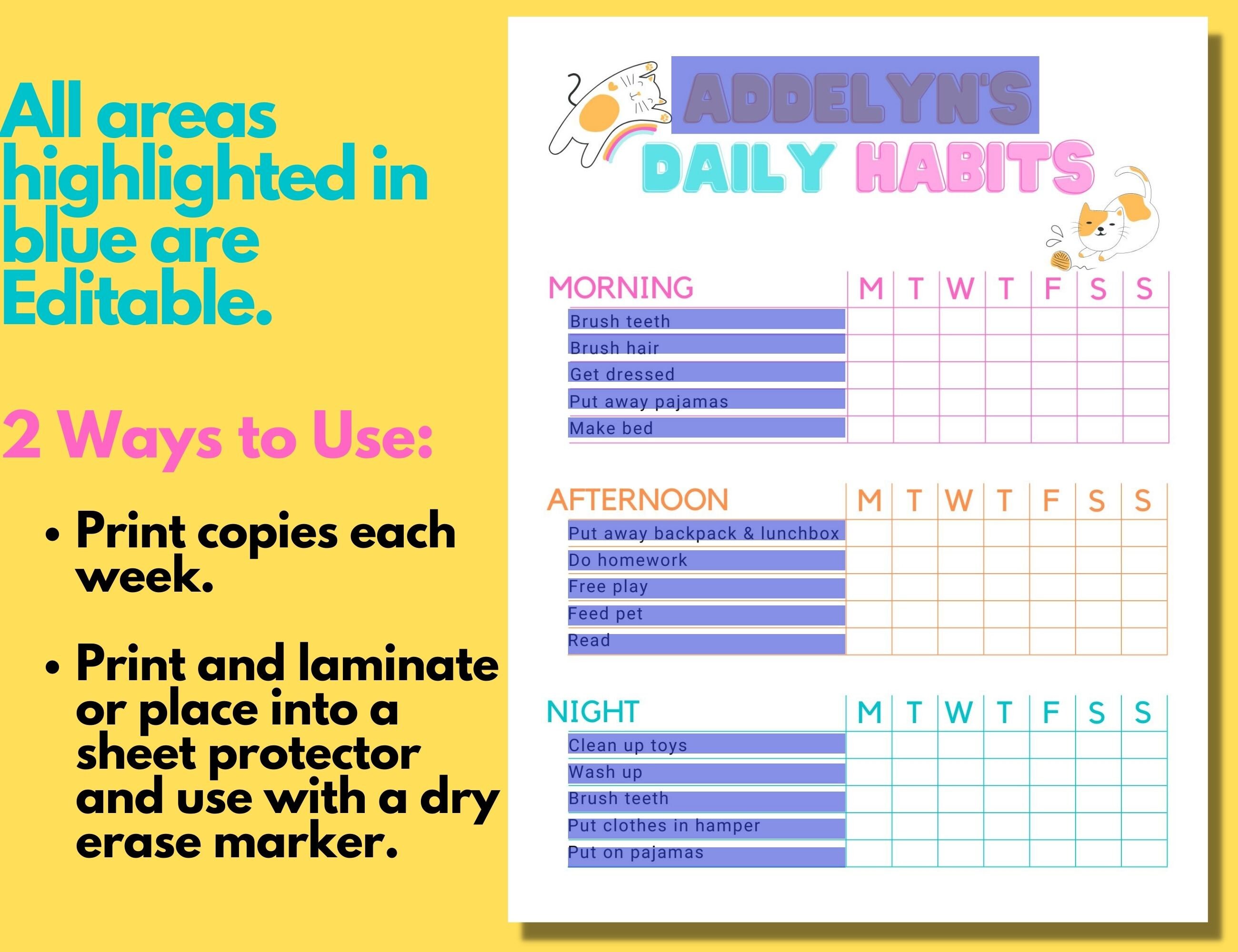 Kids Routine Chart, Editable Chore Chart for Kids, Instant Download ...