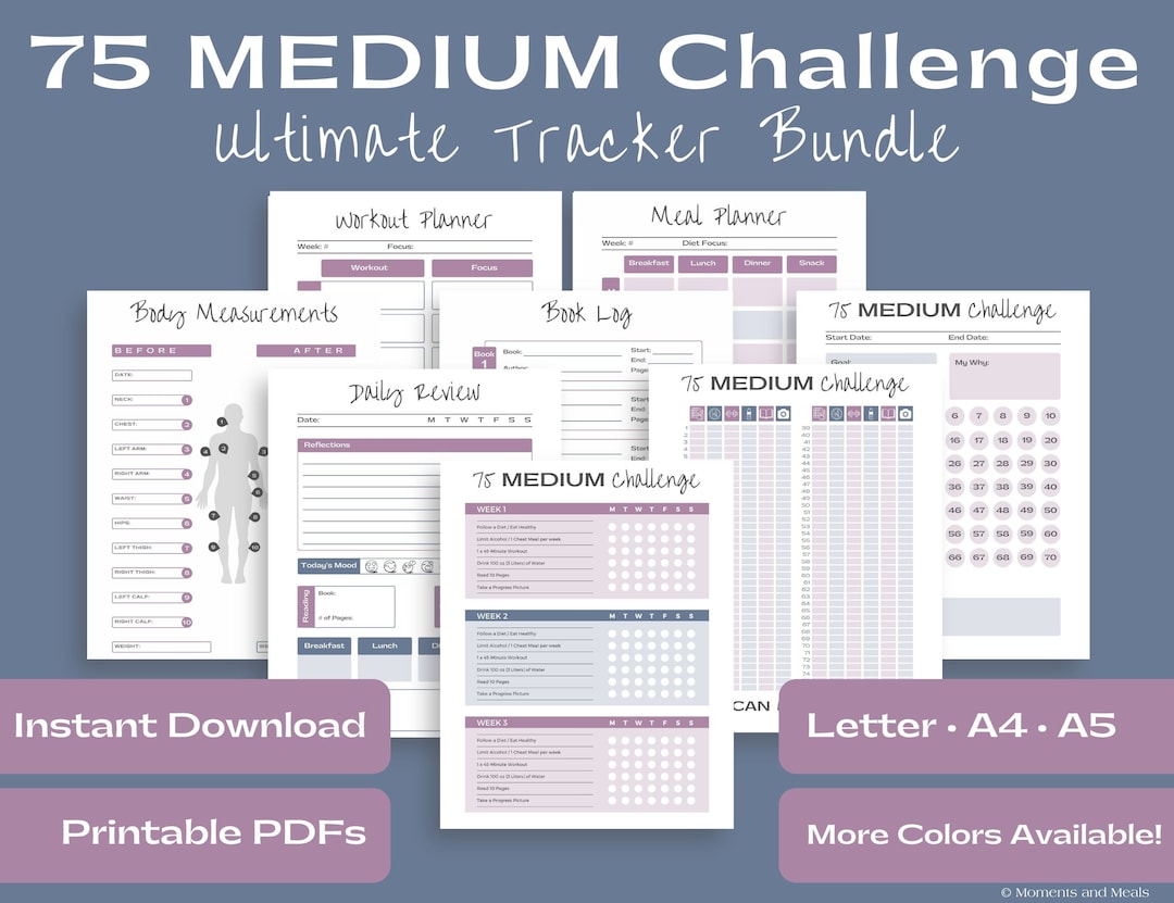 75 Medium Challenge Tracker Bundle | Printable 75 Medium Tracker ...