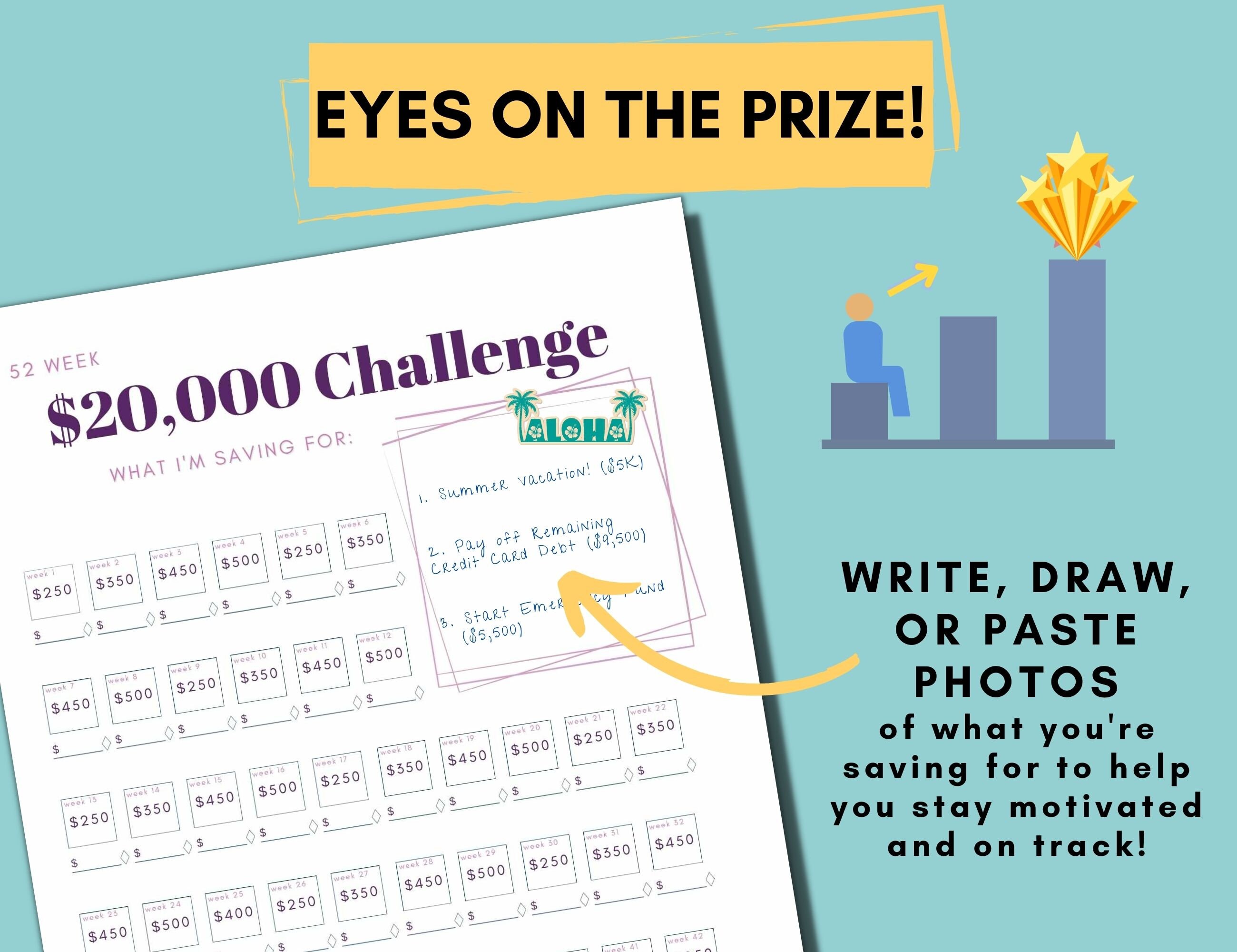 20K Savings Challenge Printable - 52 Week Savings Tracker Including Pre ...