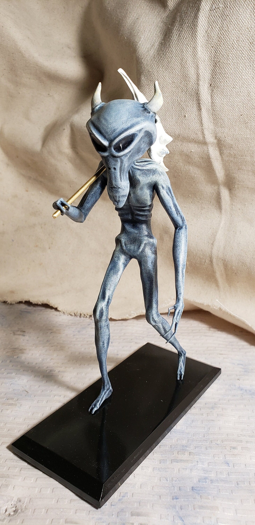 Grey Alien With Horns and Skull Pickaxe - Etsy
