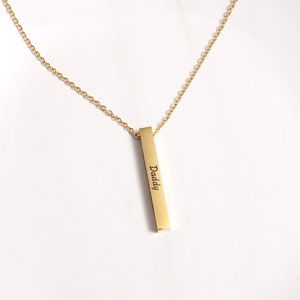Bar Pendant Necklace, Custom Text Necklace, Engraved Name 3D Vertical ...
