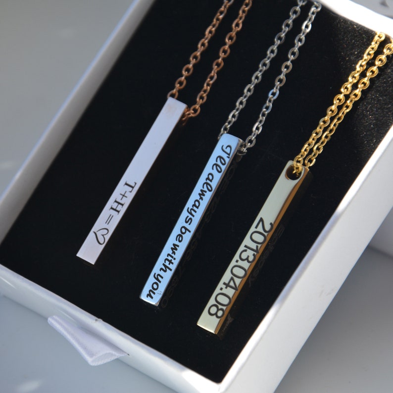 Bar Pendant Necklace Custom Text Necklace Engraved Name 3D - Etsy