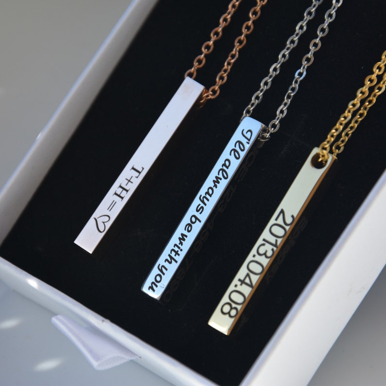 Bar Pendant Necklace Custom Text Necklace Engraved Name 3D - Etsy