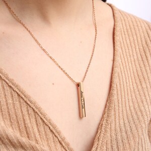 Bar Pendant Necklace, Custom Text Necklace, Engraved Name 3D Vertical ...