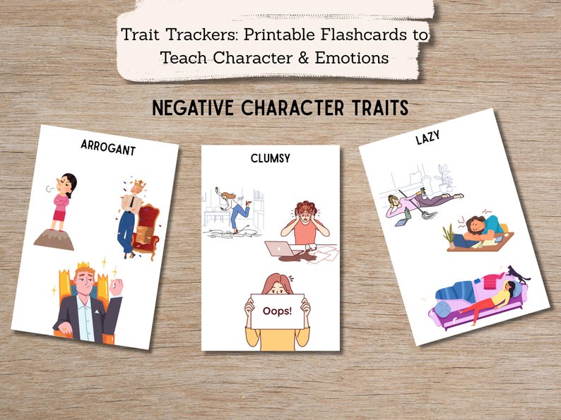 Printable Character Traits Flashcards for Kids Ages 4-8 — Digital 4x6 ...