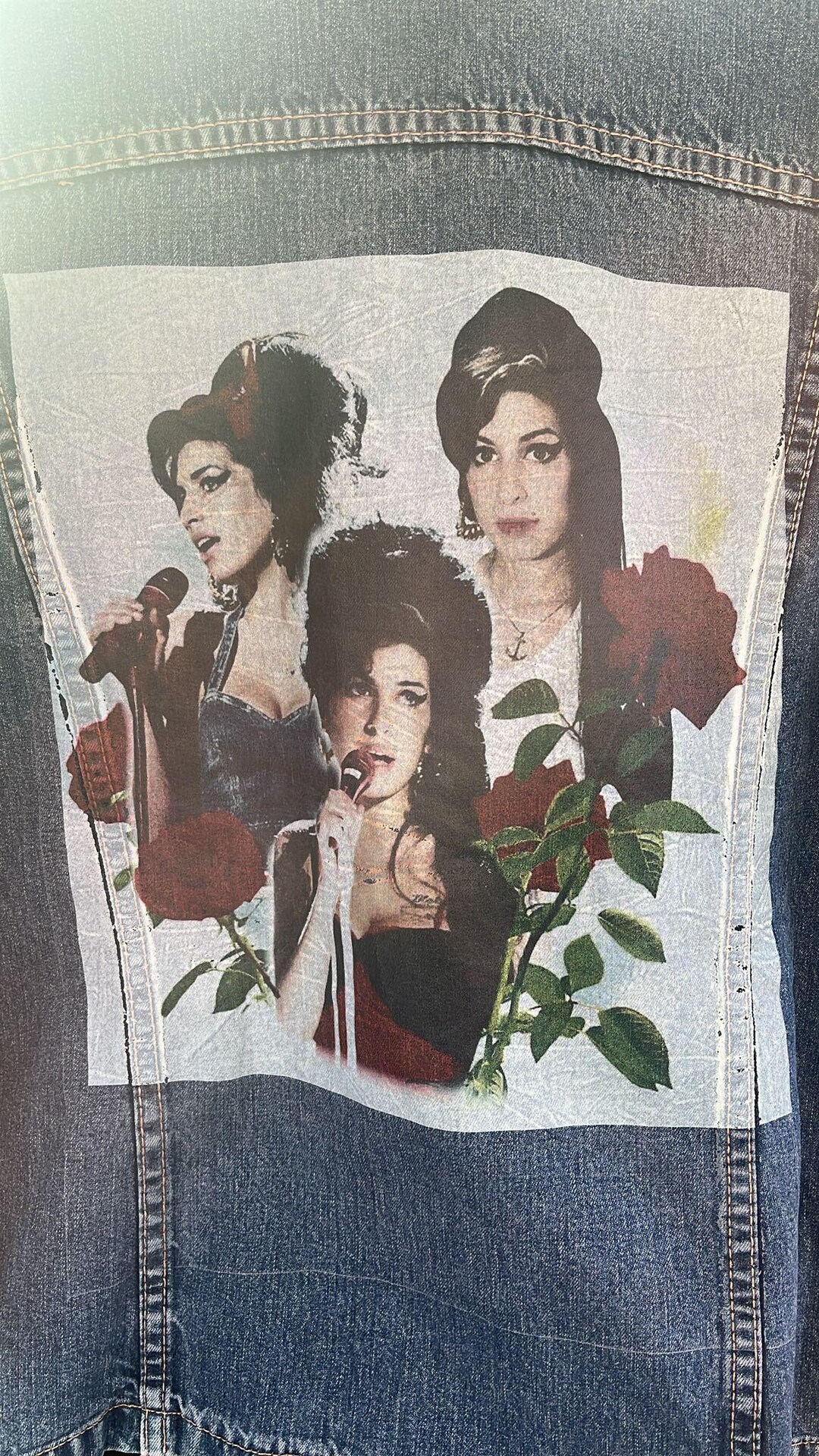 Vintage Upcycled Reworked Amy Winehouse Soul Pop Print Blue Denim Jean ...