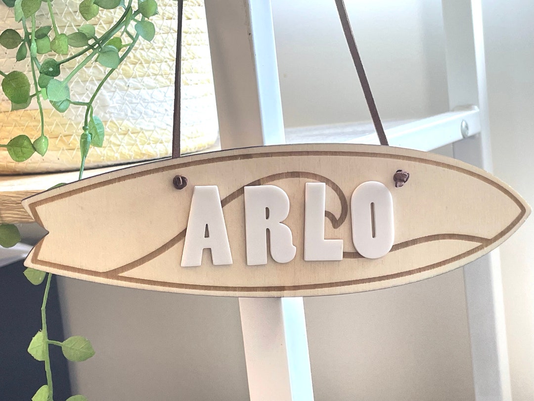 Personalised Surfboard Name Plaque Surfing Wooden Name Sign Laser Cut ...