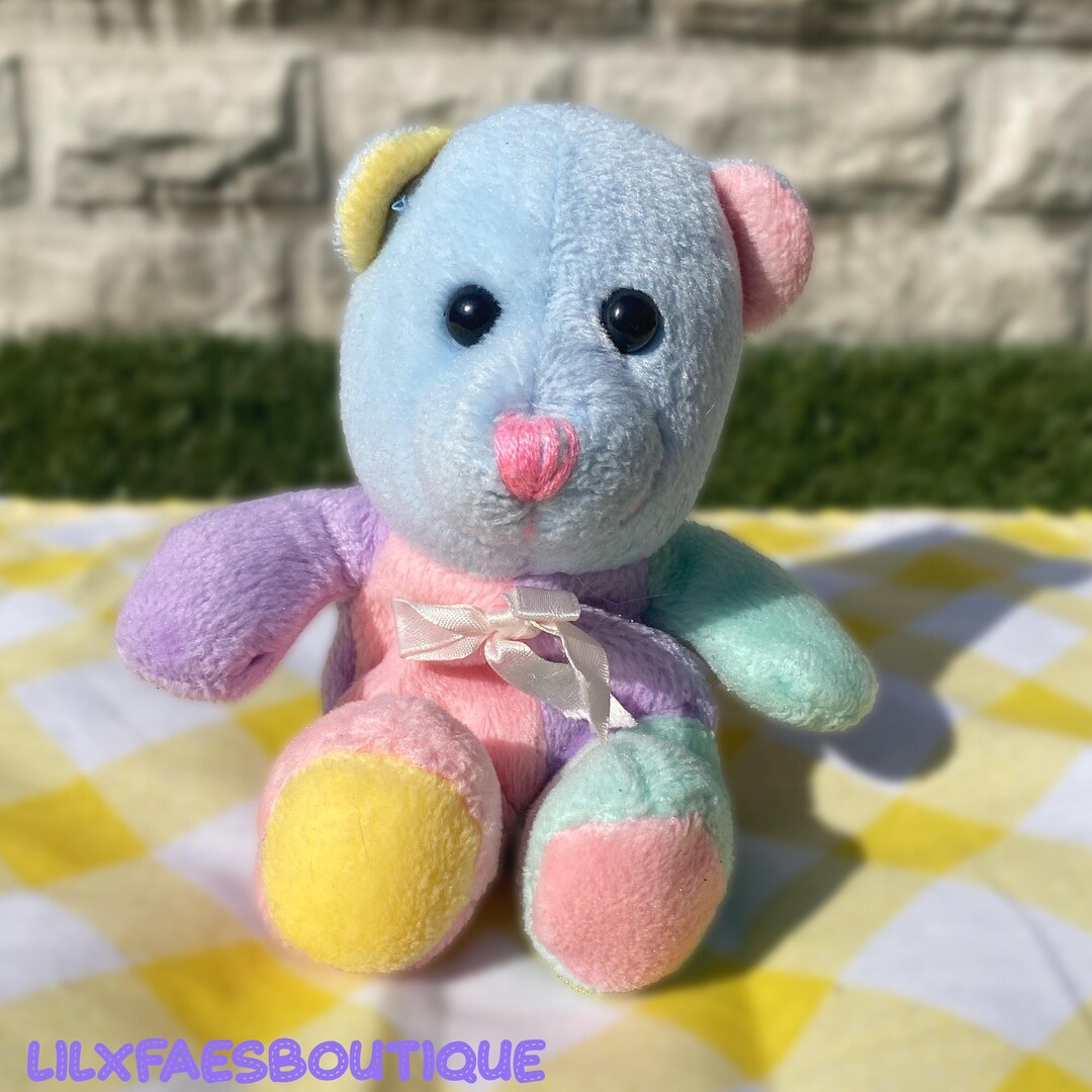 6" Vintage 1990s PMS Pastel Colour Block Teddy Bear Plushie - Etsy