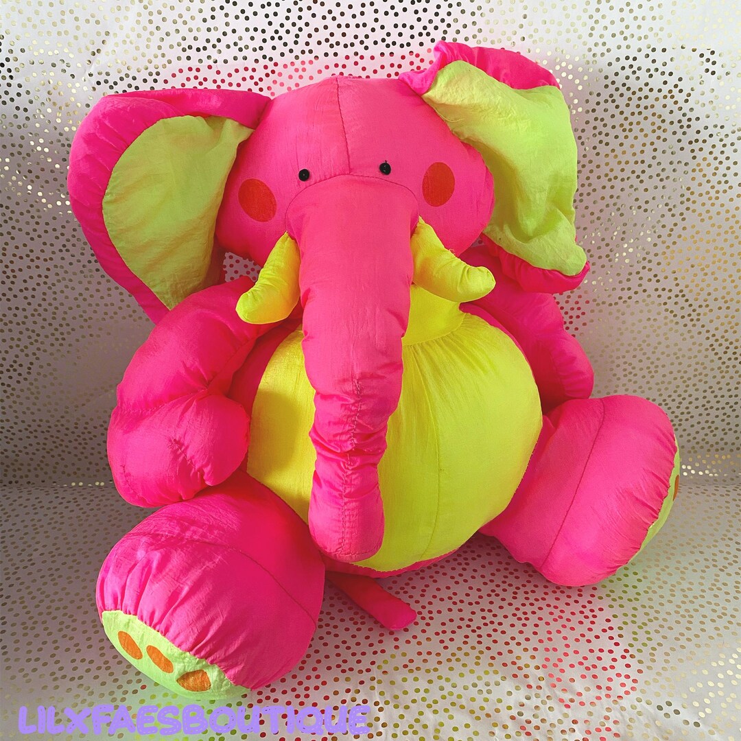 15" Vintage 1990s Pink and Yellow Neon Puffle Style Elephant Toy - Etsy