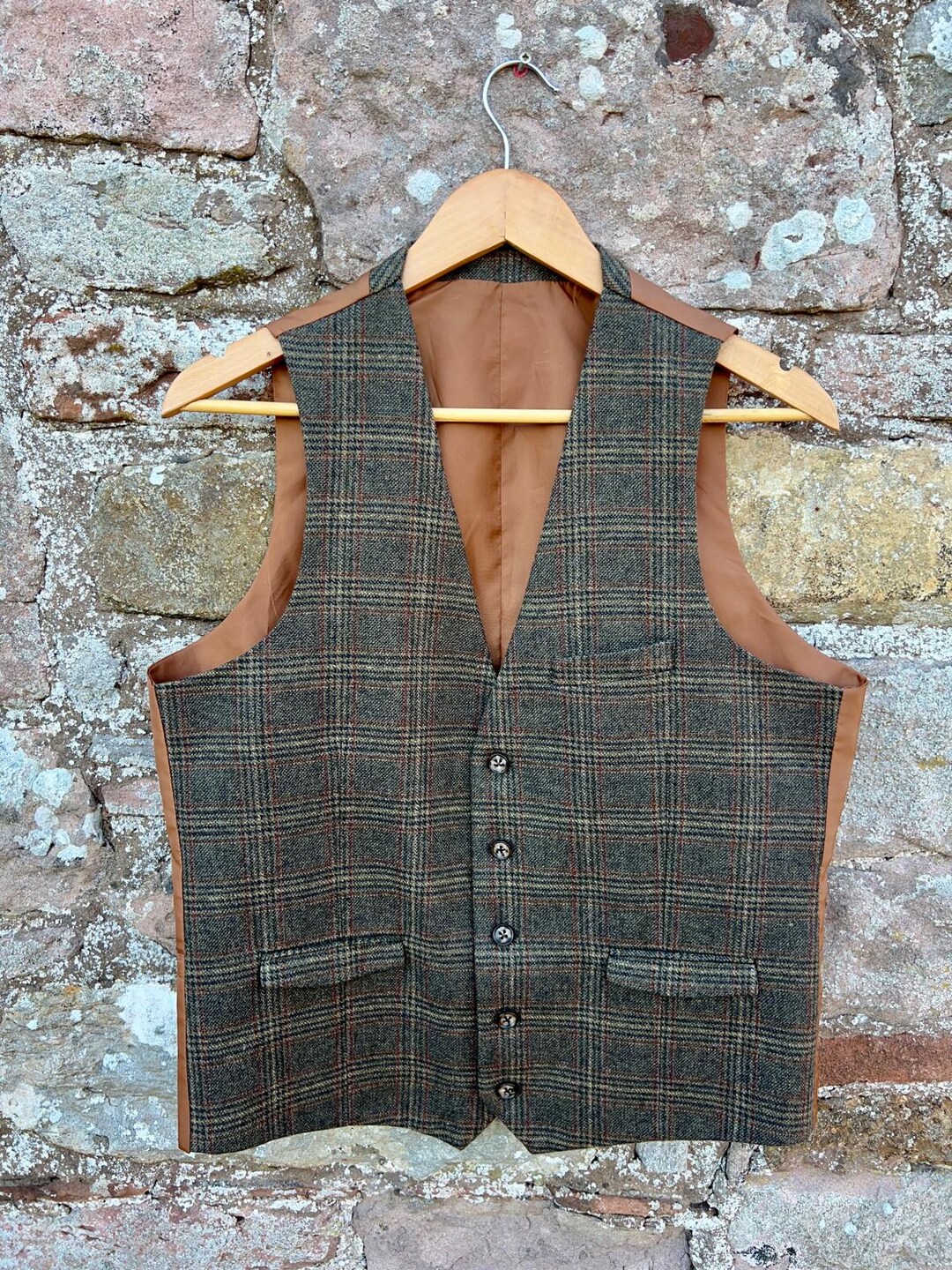 RETRO ENGLISH VEST - Vintage Retro Classic Brown Check Waistcoat or ...