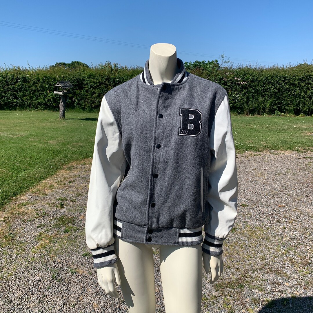 American Style Varsity Bomber Jacket Finished in Grey With a Black ...