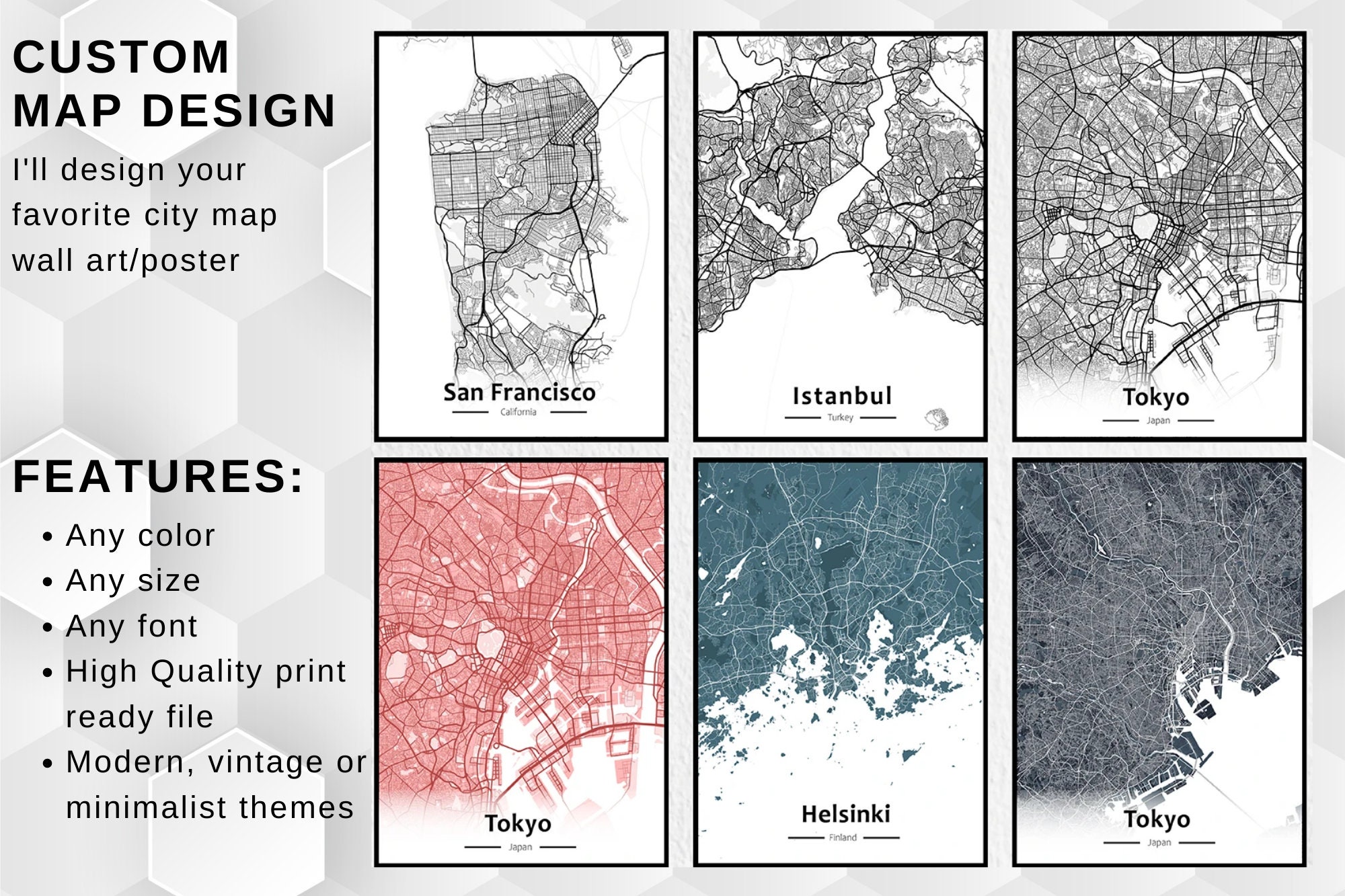 Digital City Map, Digital Custom Map, Personalized Map, Custom City Map ...