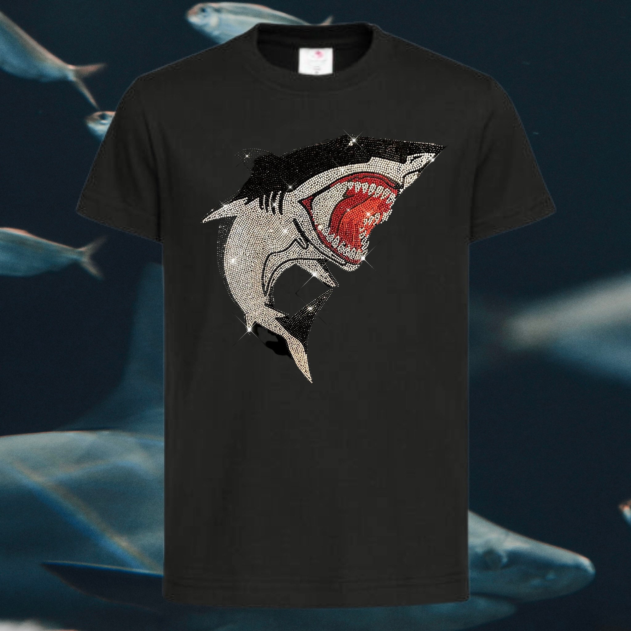 Shark Heat Press Hot Fix Iron on Rhinestone Motif , Rhinestone Shark ...