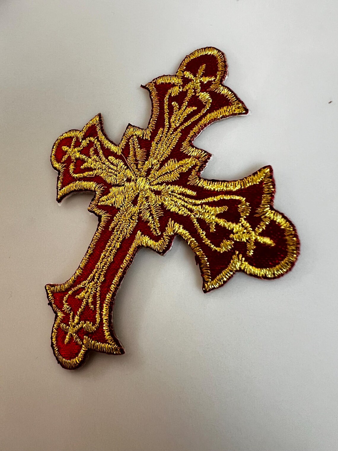 Red and Gold Cross Embroidery Patch: Iron-on Applique (H 8cm X W 7cm ...